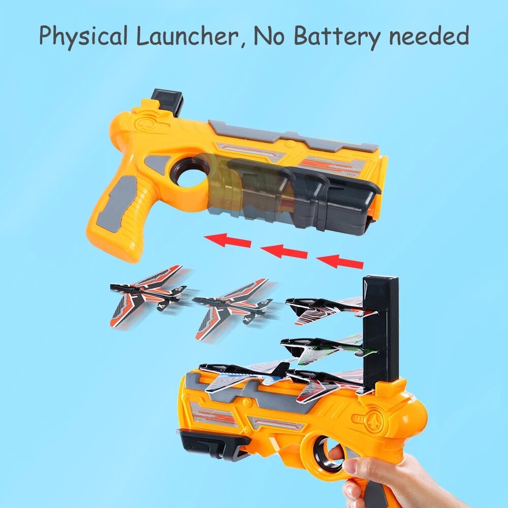 Pistol tip Lansator cu 4 Avioane, Galben, incarcare manuala - eMAG.ro