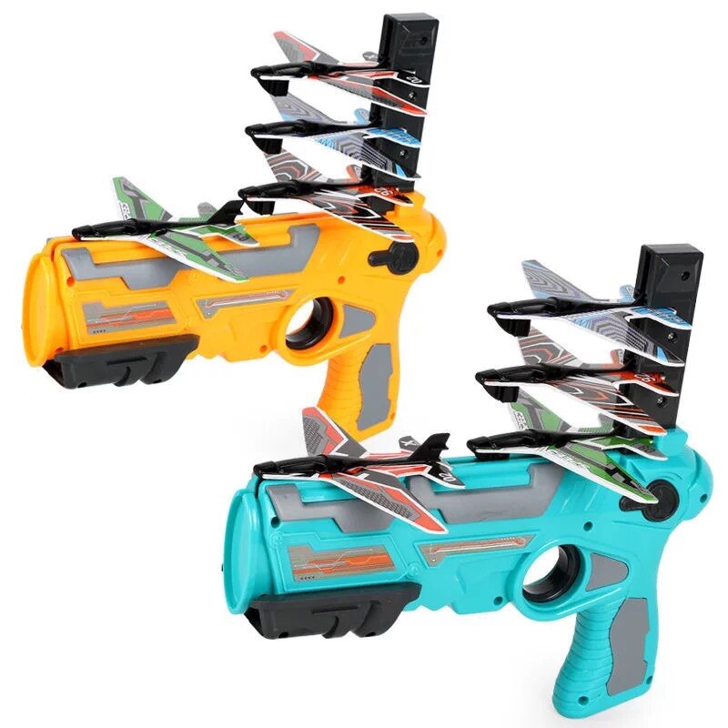 Pistol tip Lansator cu 4 Avioane, Albastru, incarcare manuala - eMAG.ro