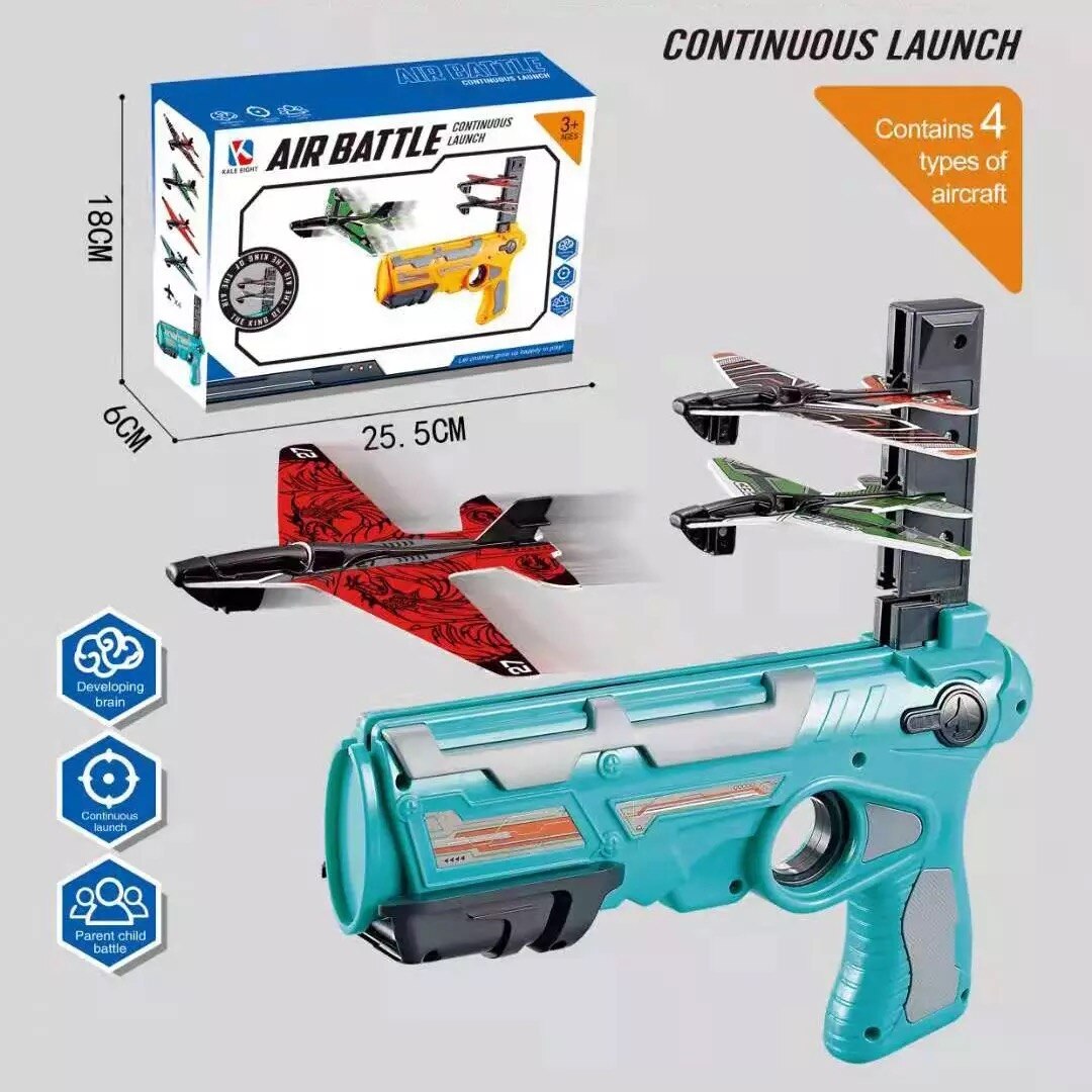 Pistol tip Lansator cu 4 Avioane, Albastru, incarcare manuala - eMAG.ro