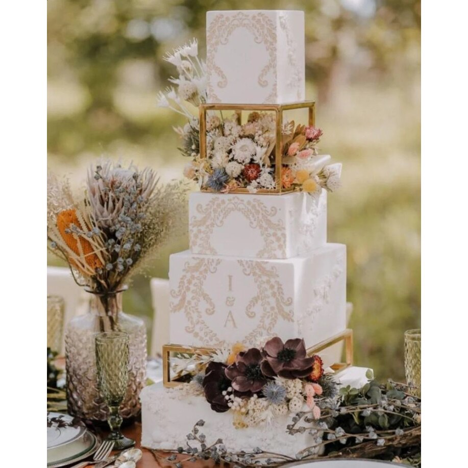 Separator pentru tort Dreptunghi metalic auriu, 25x25x7.5 cm, Prop ...