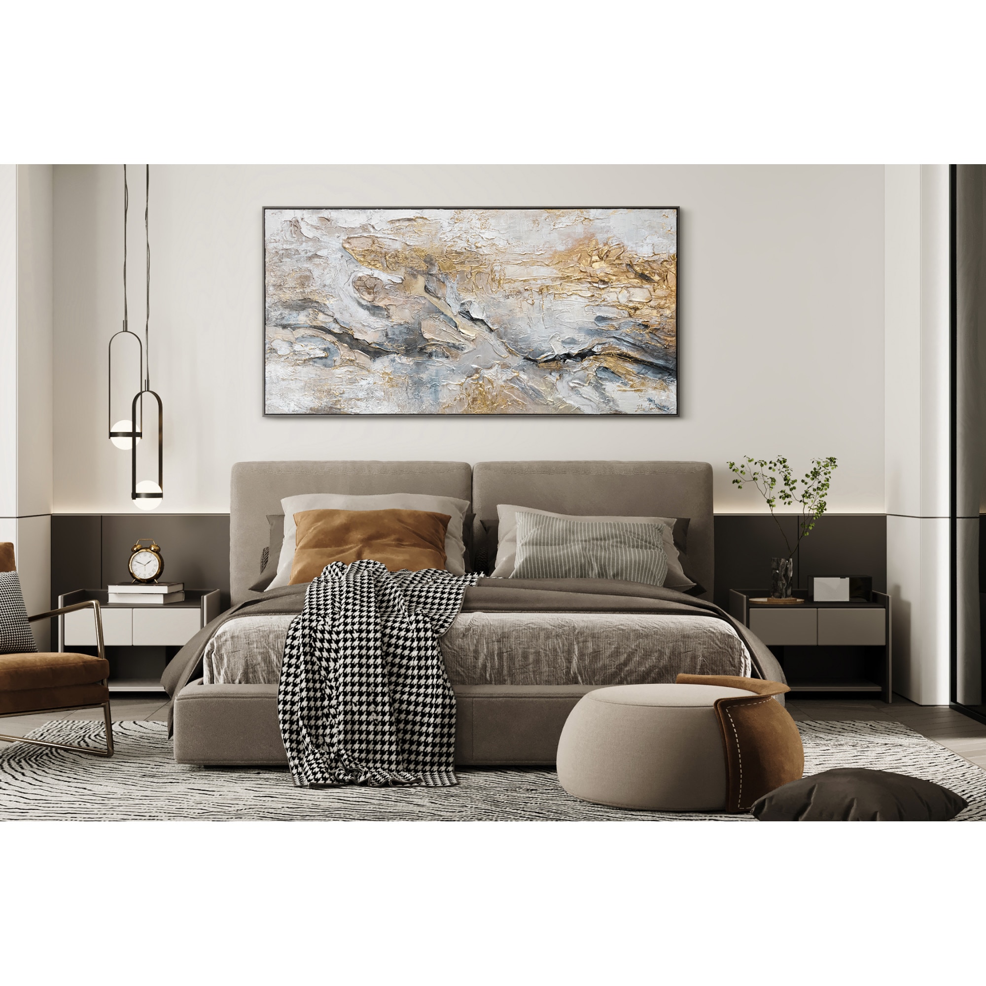 Tablou abstract pictat manual ulei pe panza, Stralucire, 120x60cm - eMAG.ro