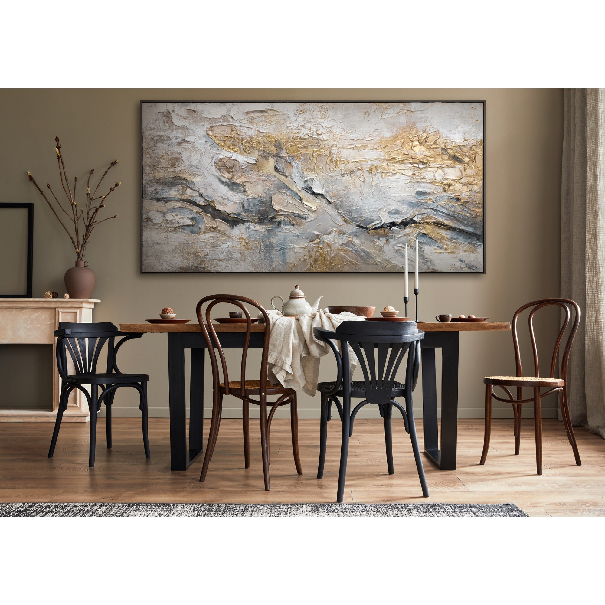 Tablou abstract pictat manual ulei pe panza, Stralucire, 120x60cm - eMAG.ro