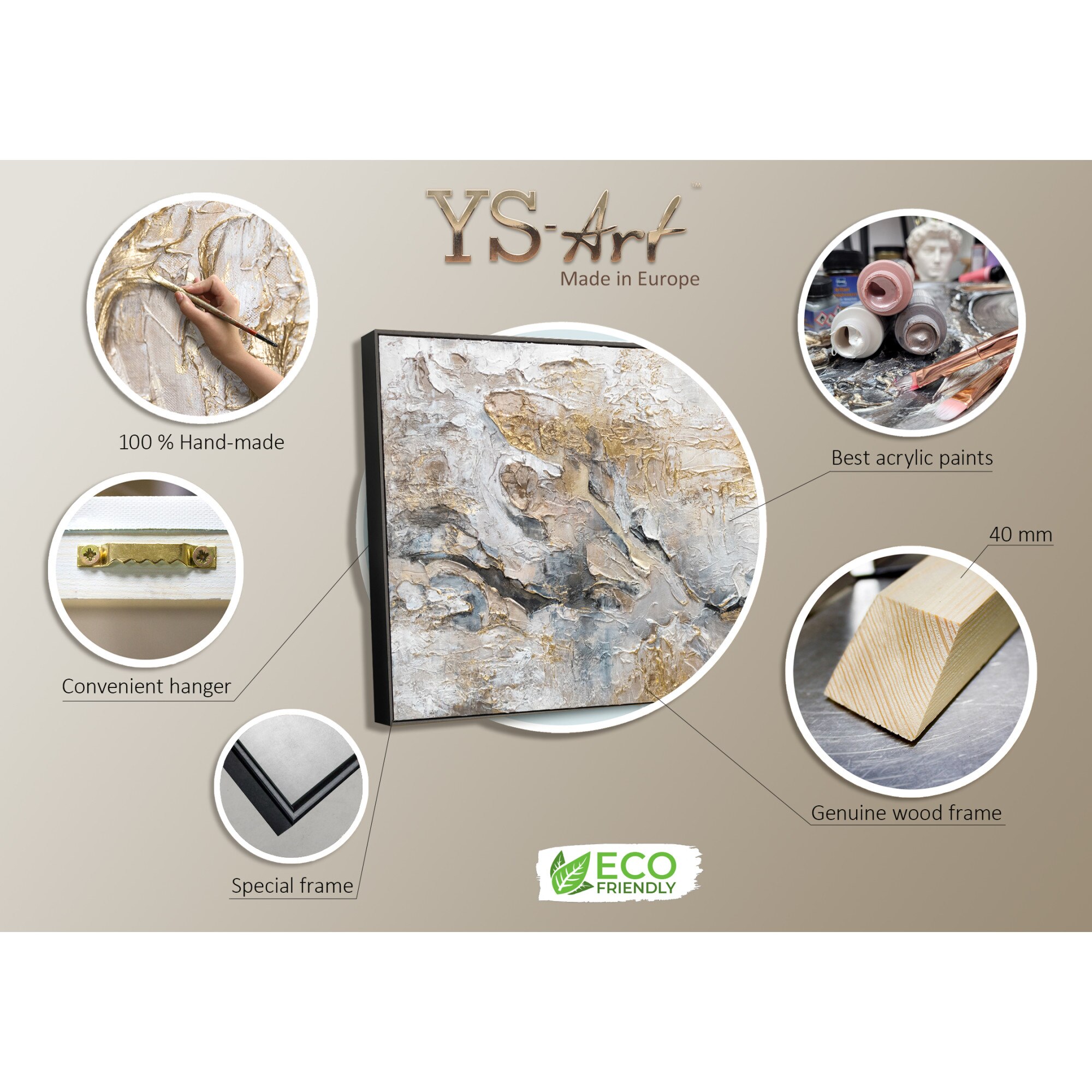 Tablou abstract pictat manual ulei pe panza, Stralucire, 120x60cm - eMAG.ro