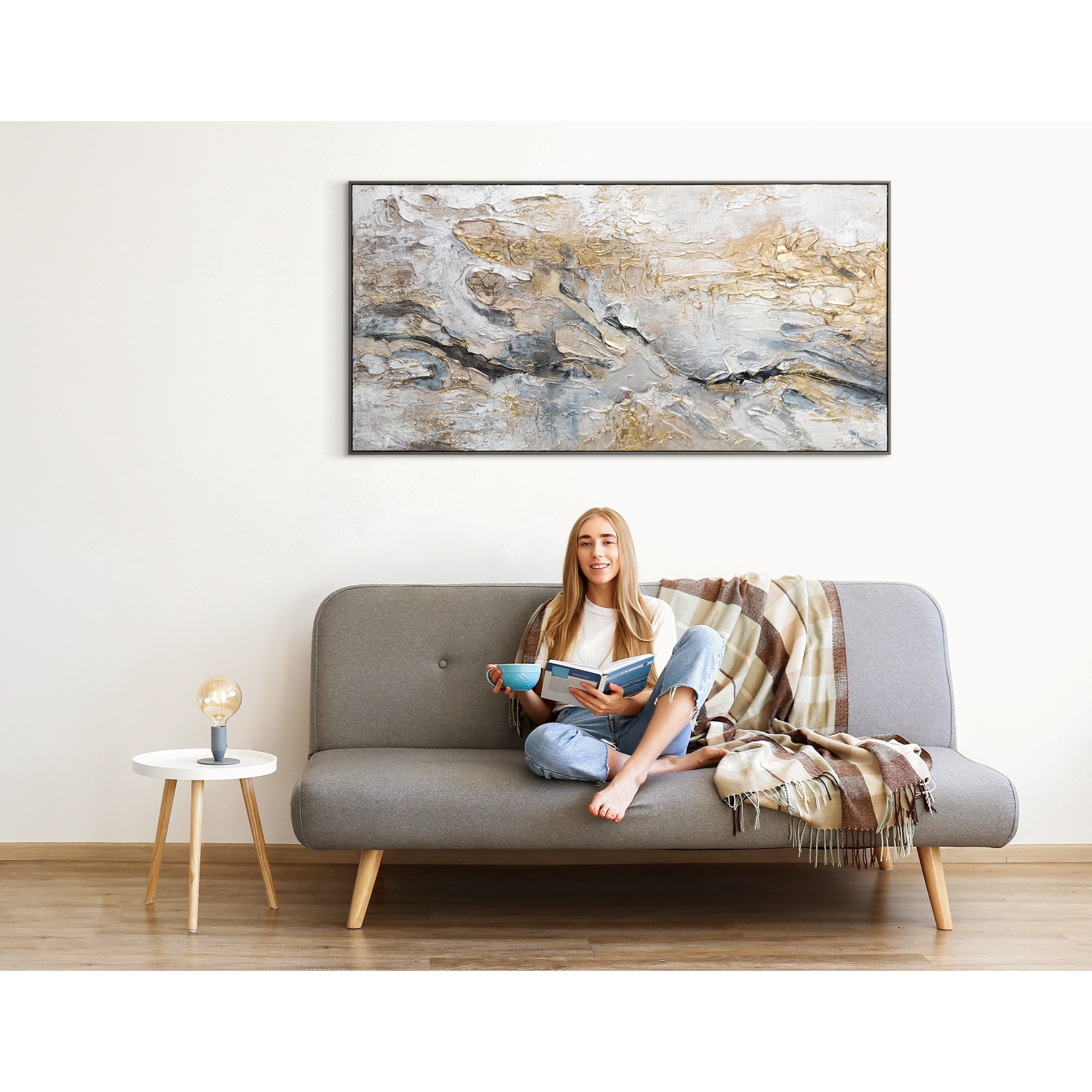 Tablou abstract pictat manual ulei pe panza, Stralucire, 120x60cm - eMAG.ro