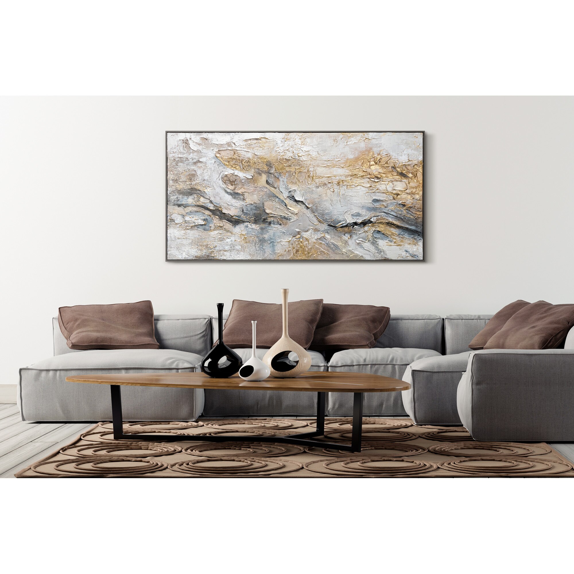 Tablou abstract pictat manual ulei pe panza, Stralucire, 120x60cm - eMAG.ro