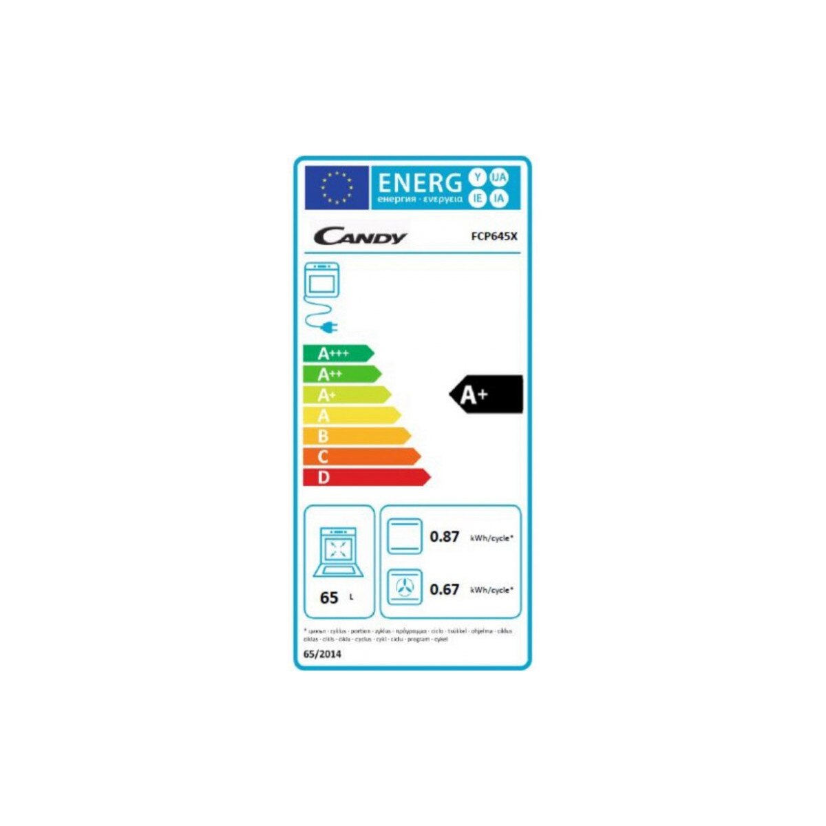Cuptor CANDY FCP645X/E, Fan assisted, 65 litri, Clasa A+, Otel ...