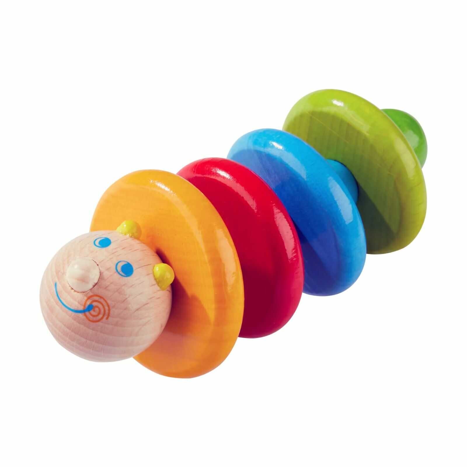 Jucarie din lemn cu snur elastic, Omida, Multicolor, 11 x 4.5 cm - eMAG.ro