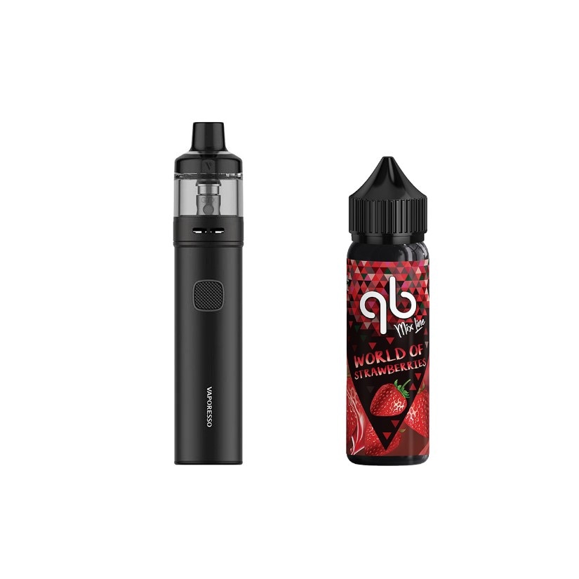 Kit Tigara Electronica Vaporesso GTX GO 40 Negru cu Lichid QB MixLine World of Strawberries ...