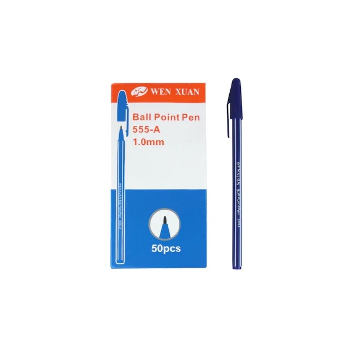 Set 50 buc Pix plastic Ball Point 555A, albastru - eMAG.ro