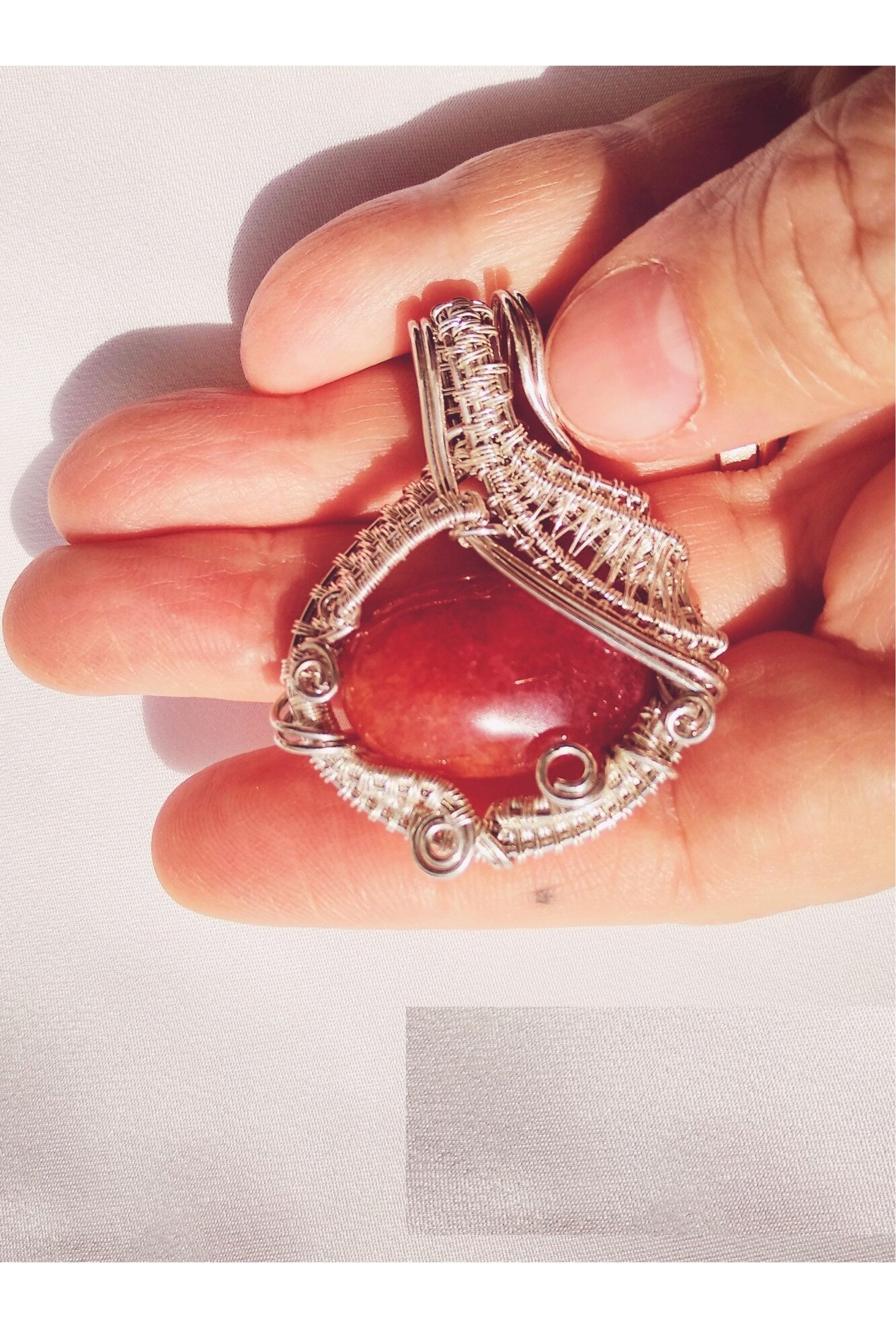 Pandantiv sic cu cuart cherry din colectia unicat lux, fir de Argint ...