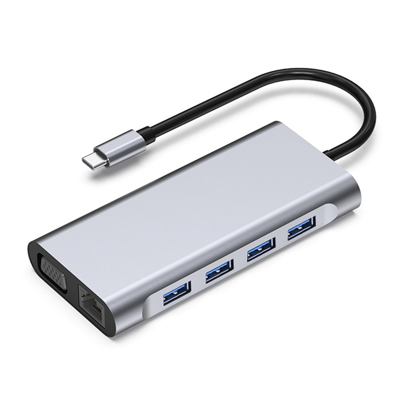 Hub 11n1, USB/HDMI/VGA/SD/TF/RJ45, Argintiu - eMAG.ro