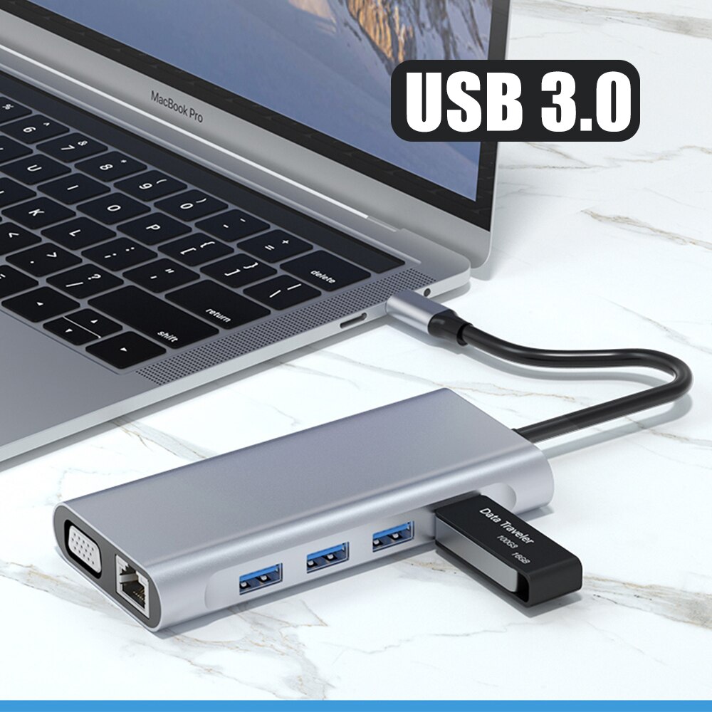 Hub 11n1, USB/HDMI/VGA/SD/TF/RJ45, Argintiu - eMAG.ro