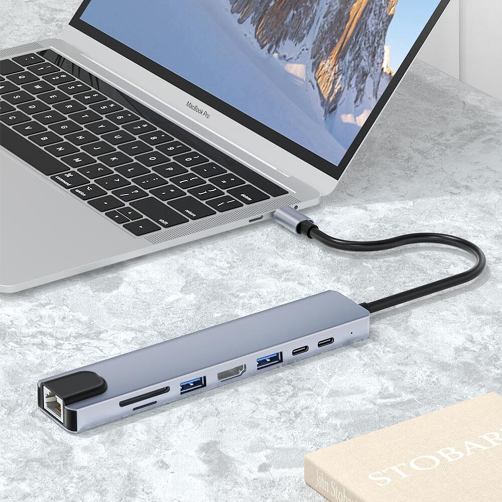 Hub 8n1, Rohs, USB/HDMI/SD/TF/RJ45, Argintiu - eMAG.ro