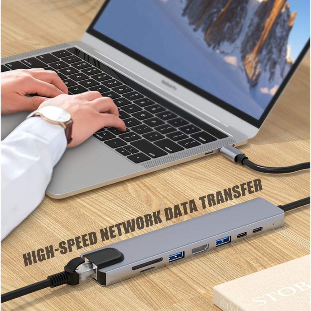 Hub 8n1, Rohs, USB/HDMI/SD/TF/RJ45, Argintiu - eMAG.ro