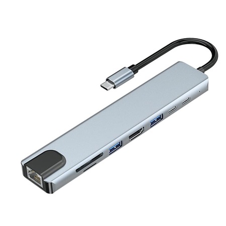 Hub 8n1, Rohs, USB/HDMI/SD/TF/RJ45, Argintiu - eMAG.ro