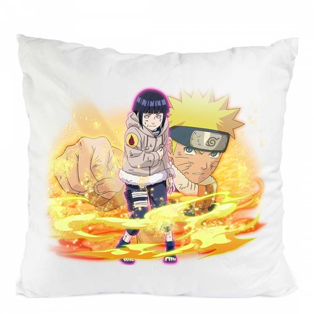 Perna personalizata hinata and naruto, Poliester, Alb, 40 x 40 cm - eMAG.ro