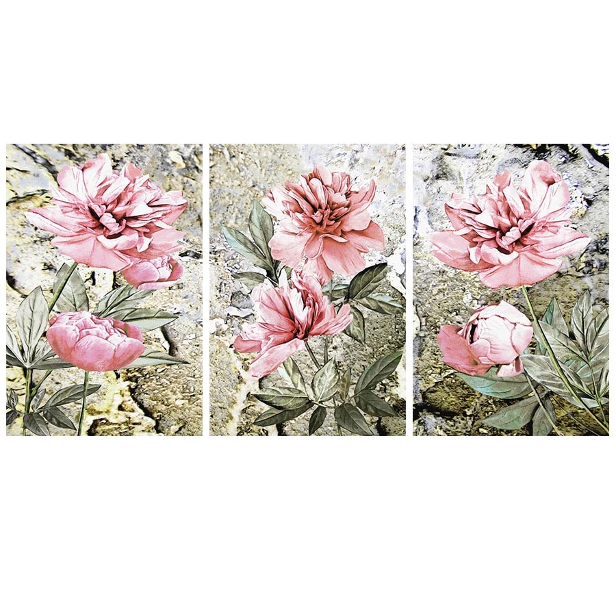 Set Tablouri Multicanvas 3 piese, Bujori Roz, 140x270cm - eMAG.ro