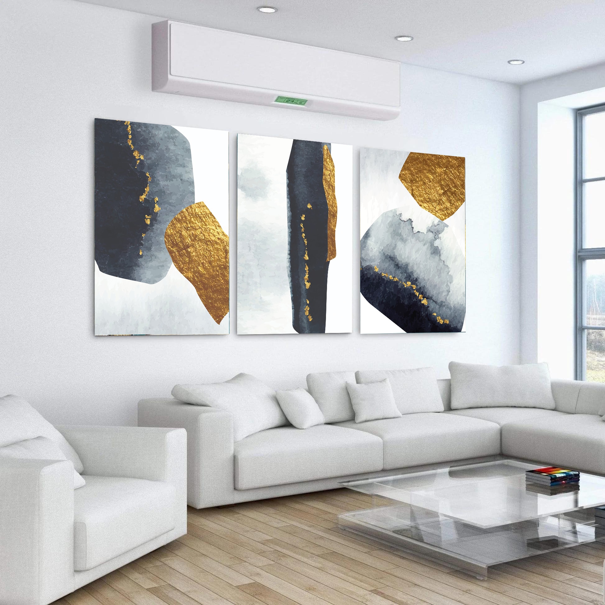 Set Tablouri Multicanvas 3 piese, Black and Gold Objects, 30x60cm - eMAG.ro