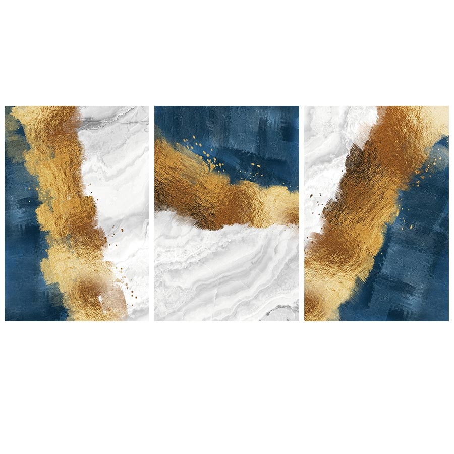 Set Tablouri Multicanvas 3 piese, Abstract Blue And White, 100x210cm ...