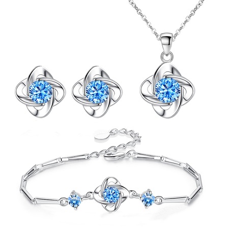 Комплект колие с медальон, Обеци и гривна със син циркон, Сплав, S925 - eMAG.bg
