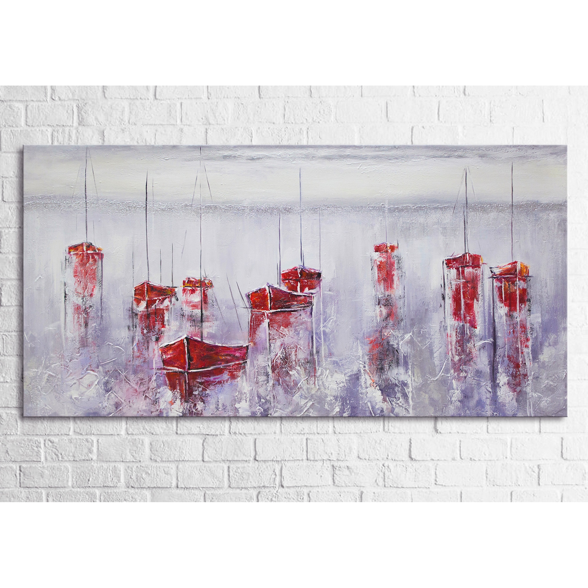 Tablou pictat manual "Portul linistit" 160x80cm - eMAG.ro