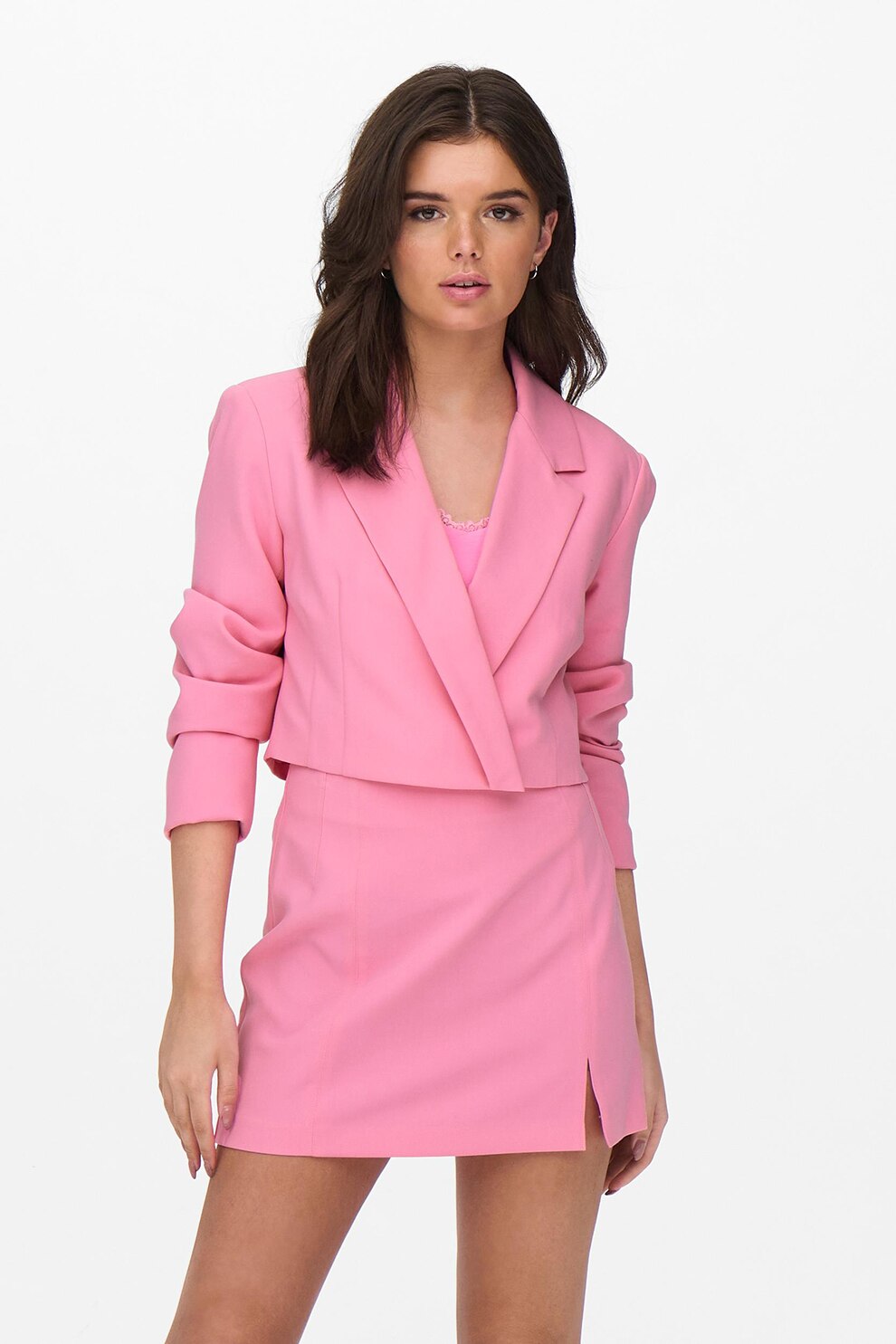 Only, Sacou crop cu revere, Roz, 38 - eMAG.ro