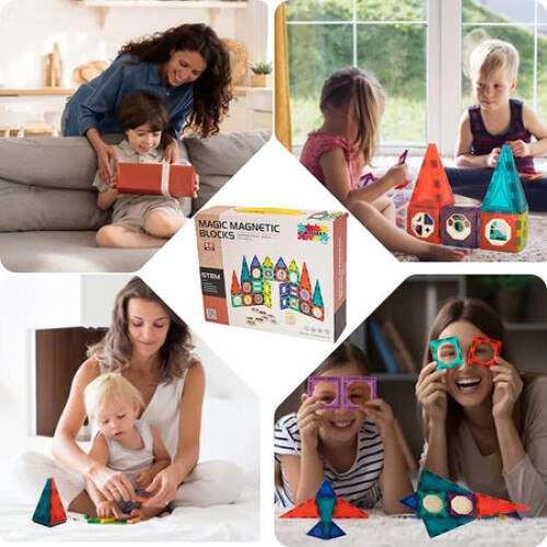 Set de constructie magnetic STEM, 52 piese, Castelul magic din povesti ...