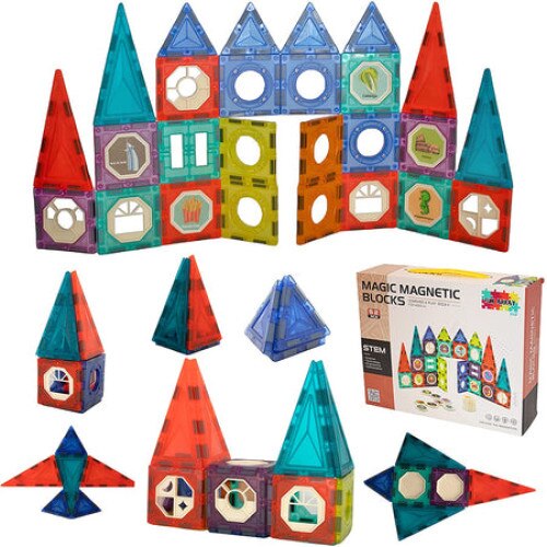 Set de constructie magnetic STEM, 52 piese, Castelul magic din povesti ...