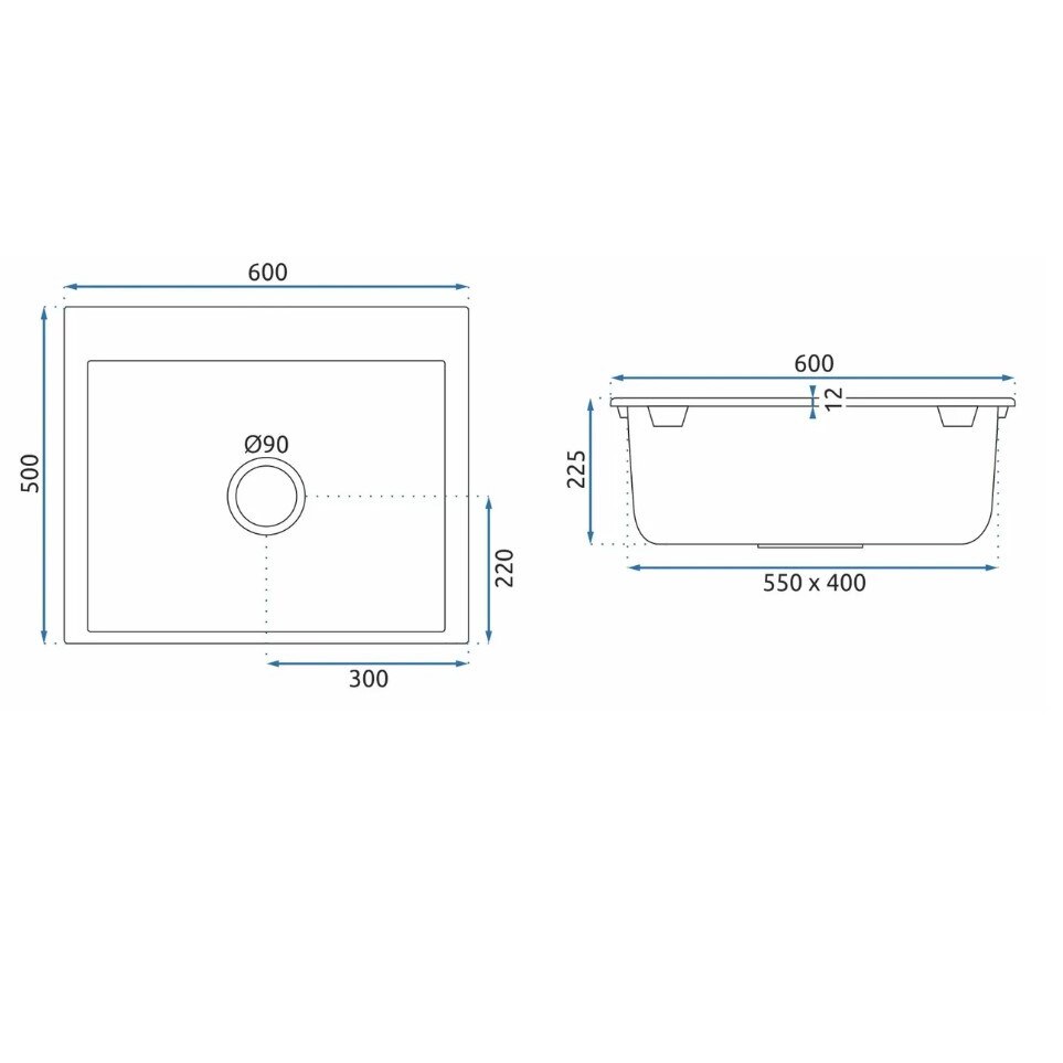Кухненска мивка Rea Lin Black, Композитна пластмаса, Черна - eMAG.bg