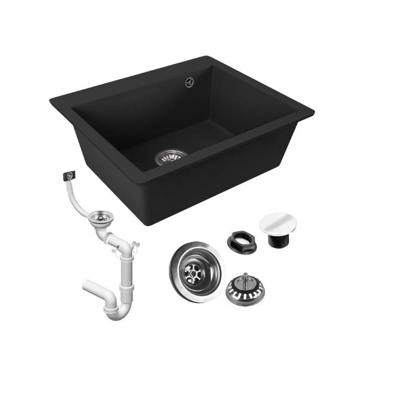 Кухненска мивка Rea Lin Black, Композитна пластмаса, Черна - eMAG.bg
