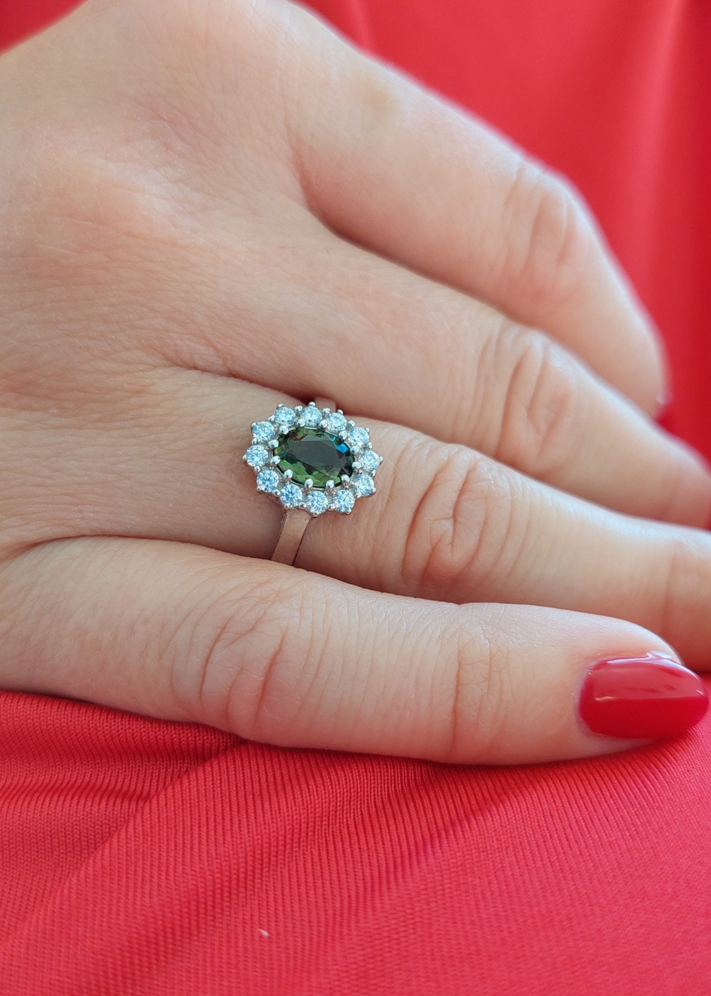 Дамски Пръстен A-B, Молдавит, Циркони, Сребро 925 - eMAG.bg