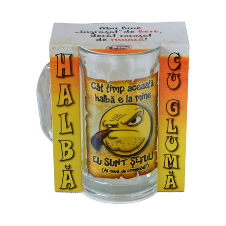 Halba bere cu mesaj, Cat timp aceasta halba e la mine, eu sunt seful ...