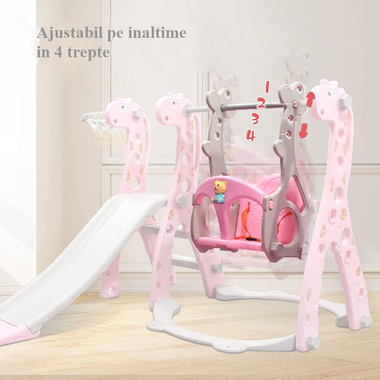 Set cu leagan detasabil, cu tobogan si cos de baschet cu minge interior ...