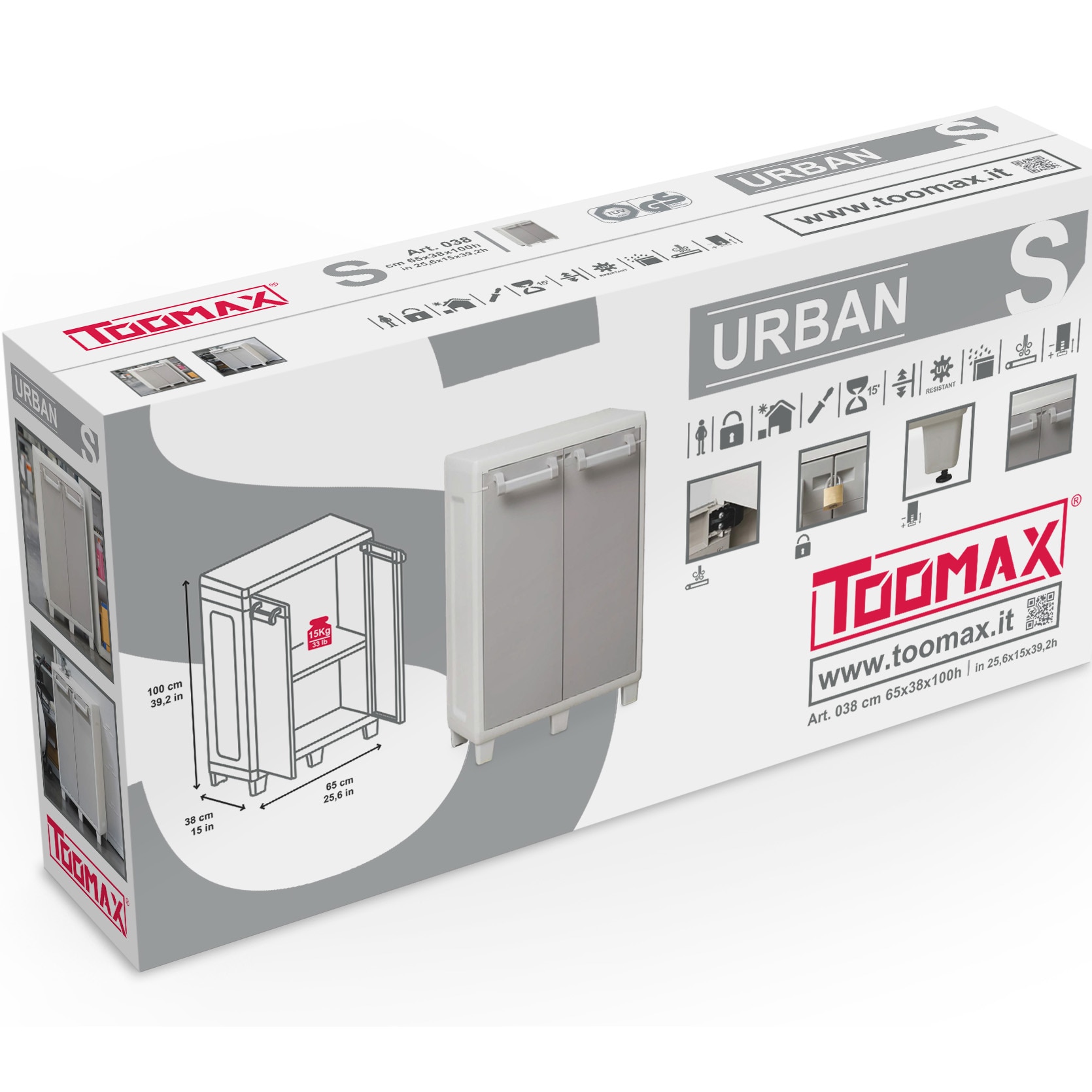 Dulap pentru gradina, Toomax Urban, 2 usi, gri, 65x38x100 cm - eMAG.ro