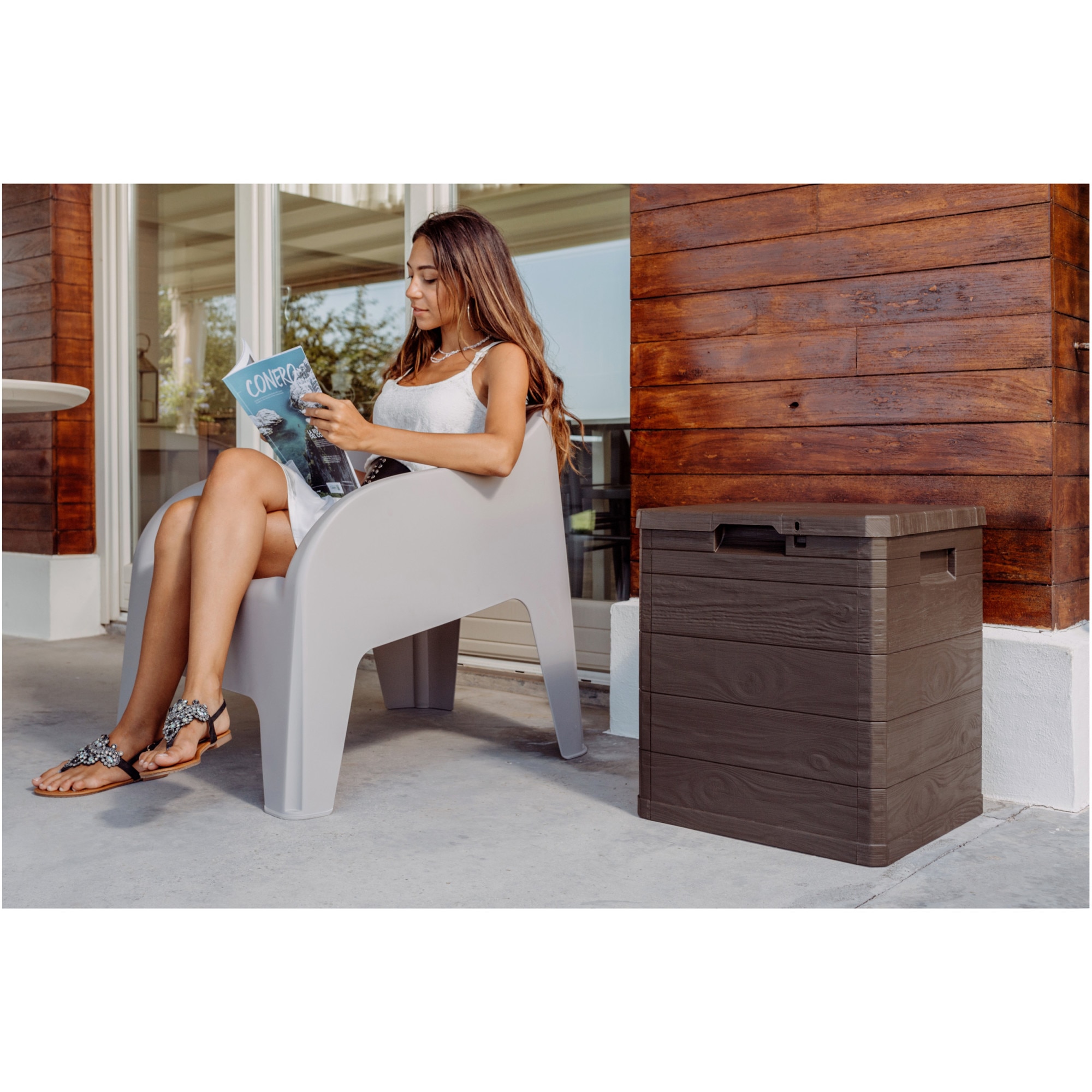 Lada depozitare gradina, Toomax Woody's, 90 litri, maro, 42.5x44x50 cm ...