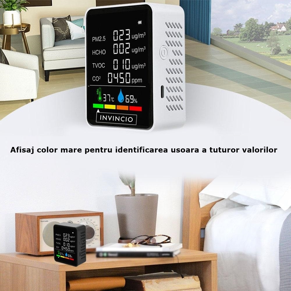 Monitor portabil masurare calitate aer Invincio 8 in 1, detector CO2 ...