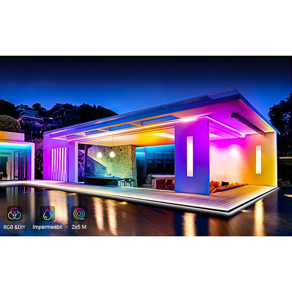 Kit banda led, Qyntech, 300 leduri, 10m, 5050 RGB, IP65 exterior ...