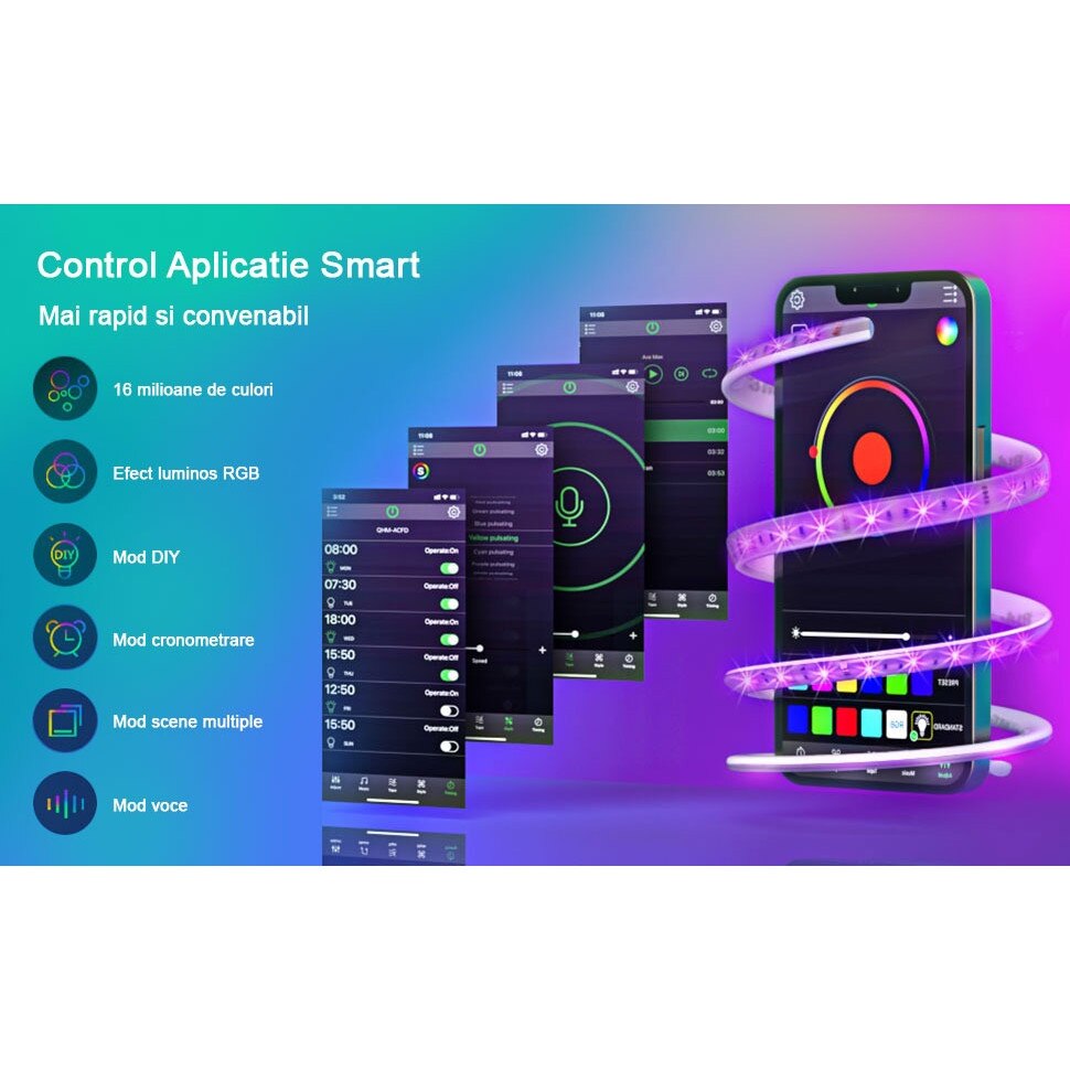 Kit banda led, Qyntech, 300 leduri, 10m, 5050 RGB, IP65 exterior ...