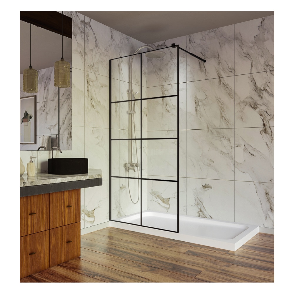 Paravan walk in cu model Windows, 6 mm, profil negru mat, tija ...