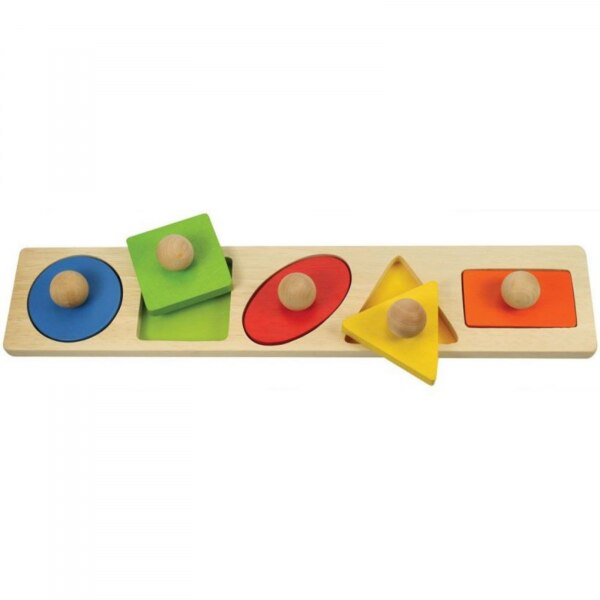 Set 5 forme geometrice mari, tip puzzle Montessori cu maner - eMAG.ro