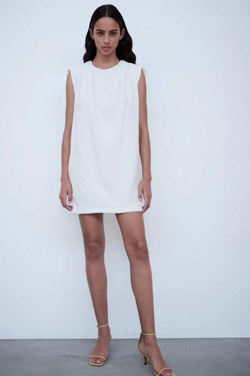 Rochie mini Zara, Poliester, Alb, XS - eMAG.ro