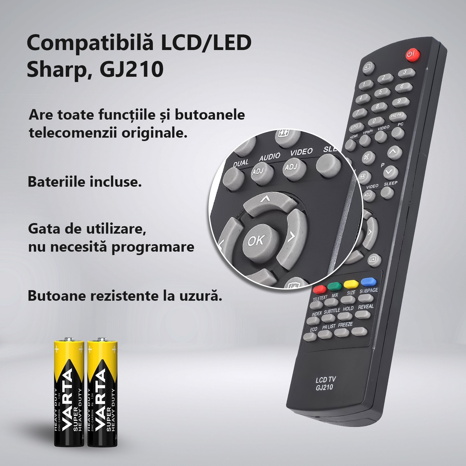 Telecomanda compatibila LCD/LED, Sharp, GJ210, BOC, neagra, baterii ...