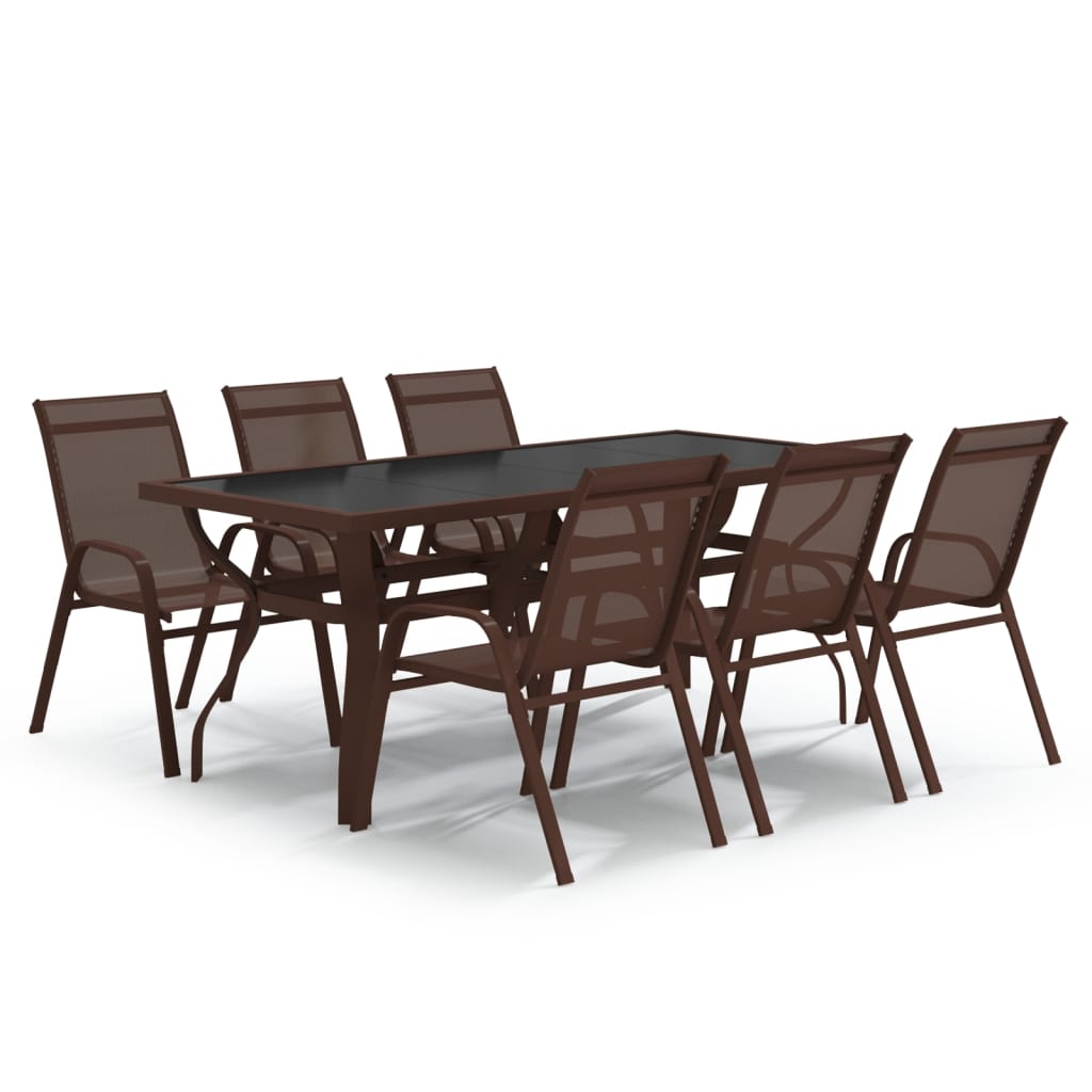 Set mobilier de gradina vidaXL, 7 piese, maro si negru, 180 x 80 x 70 ...