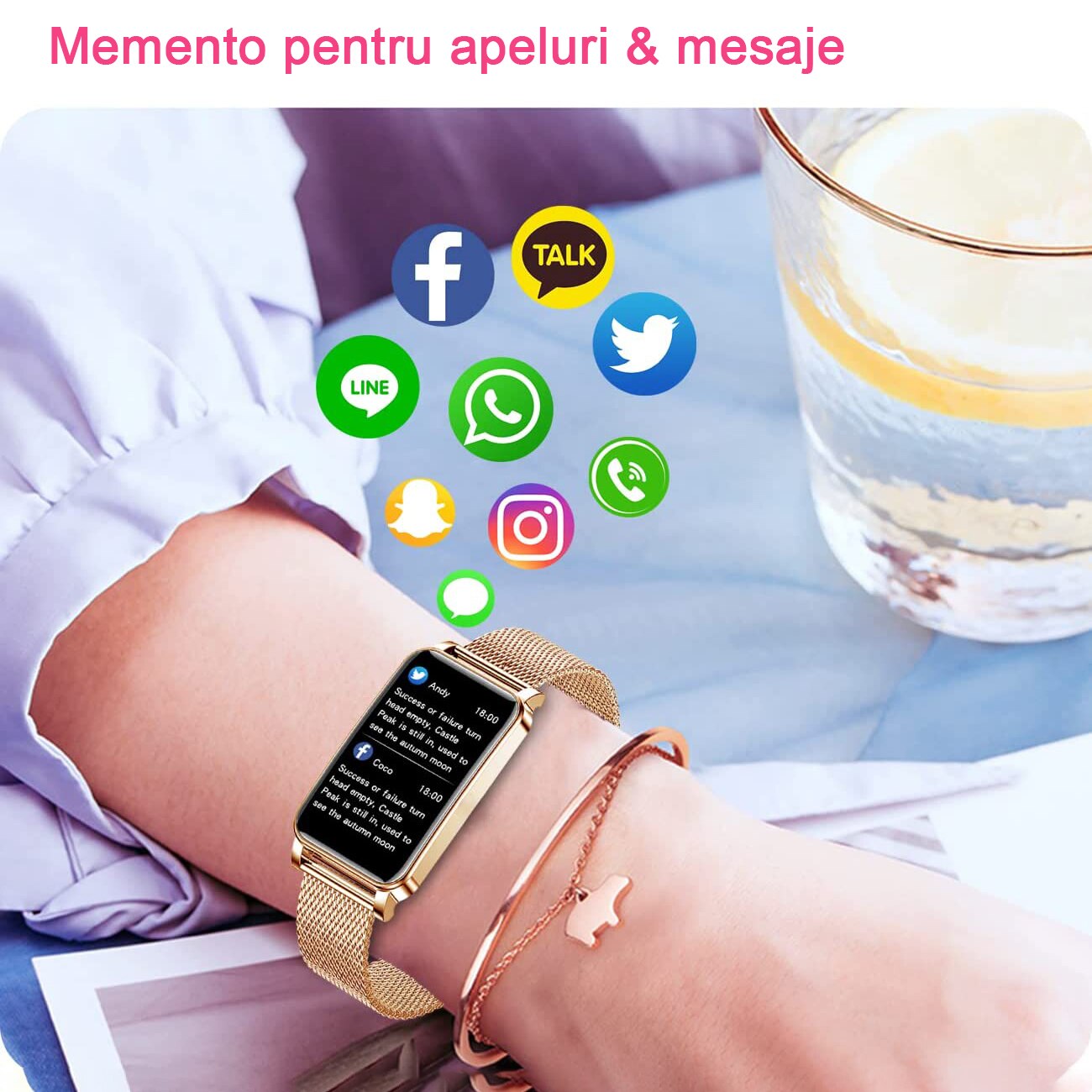 Ceas smartwatch H80, Sundiguer, Metal, 1.47'', ritm cardiac, pedometru ...
