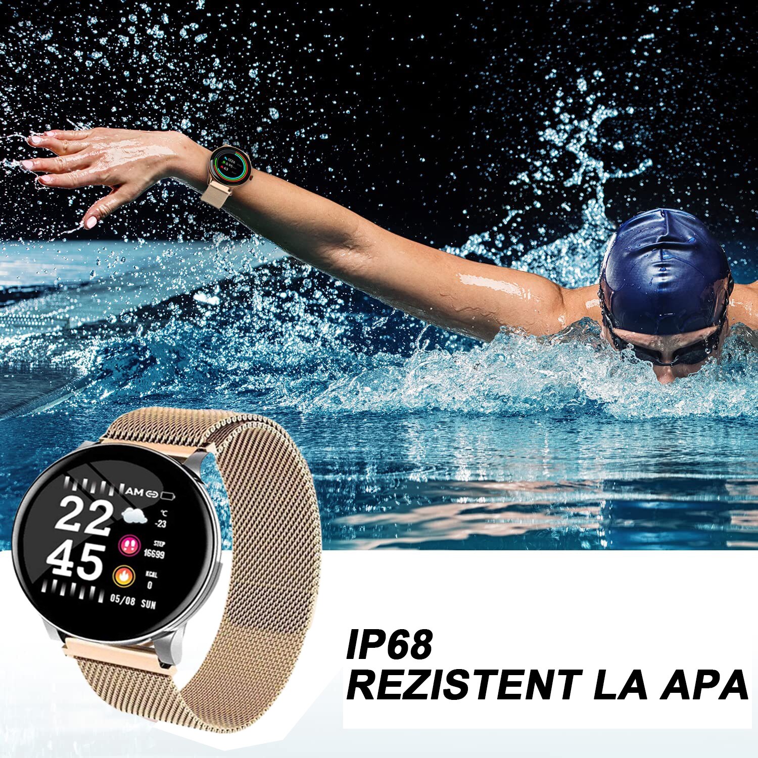 Smartwatch W8, Sundiguer, Metal, 1.3'', IP67, Monitorizare ritm cardiac ...