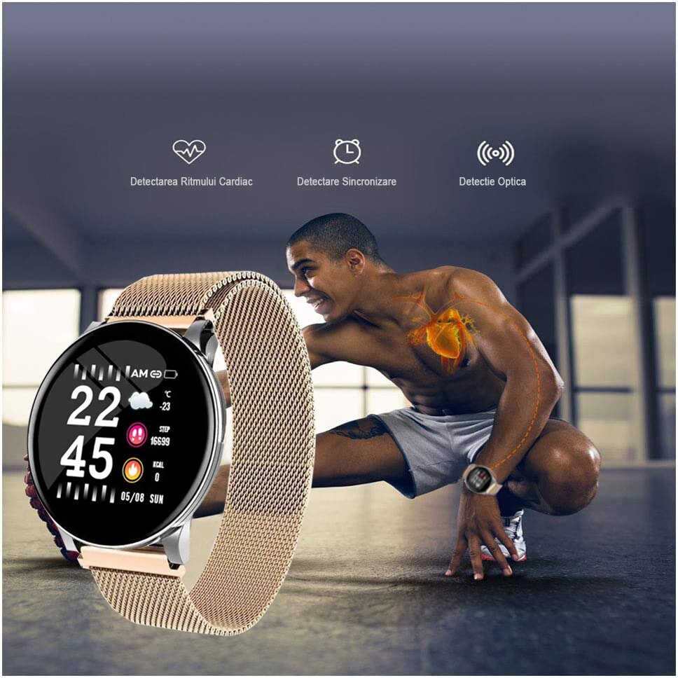 Smartwatch W8, Sundiguer, Metal, 1.3'', IP67, Monitorizare ritm cardiac ...