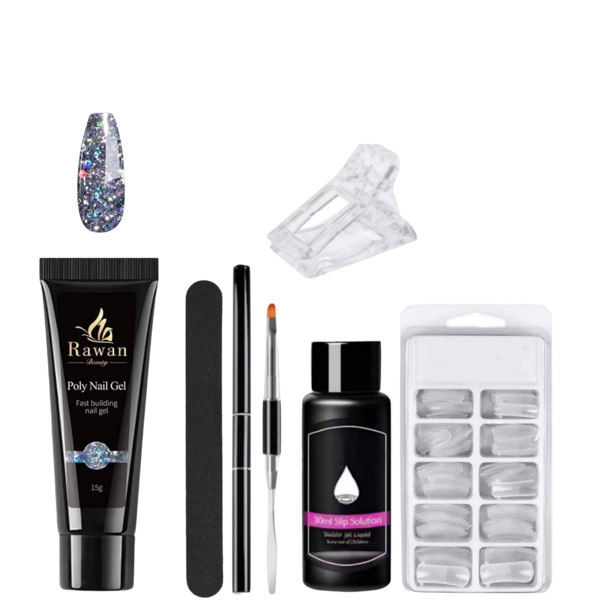 Set Gel/Tips/Clema nail art, Rawan, Argintiu - eMAG.ro