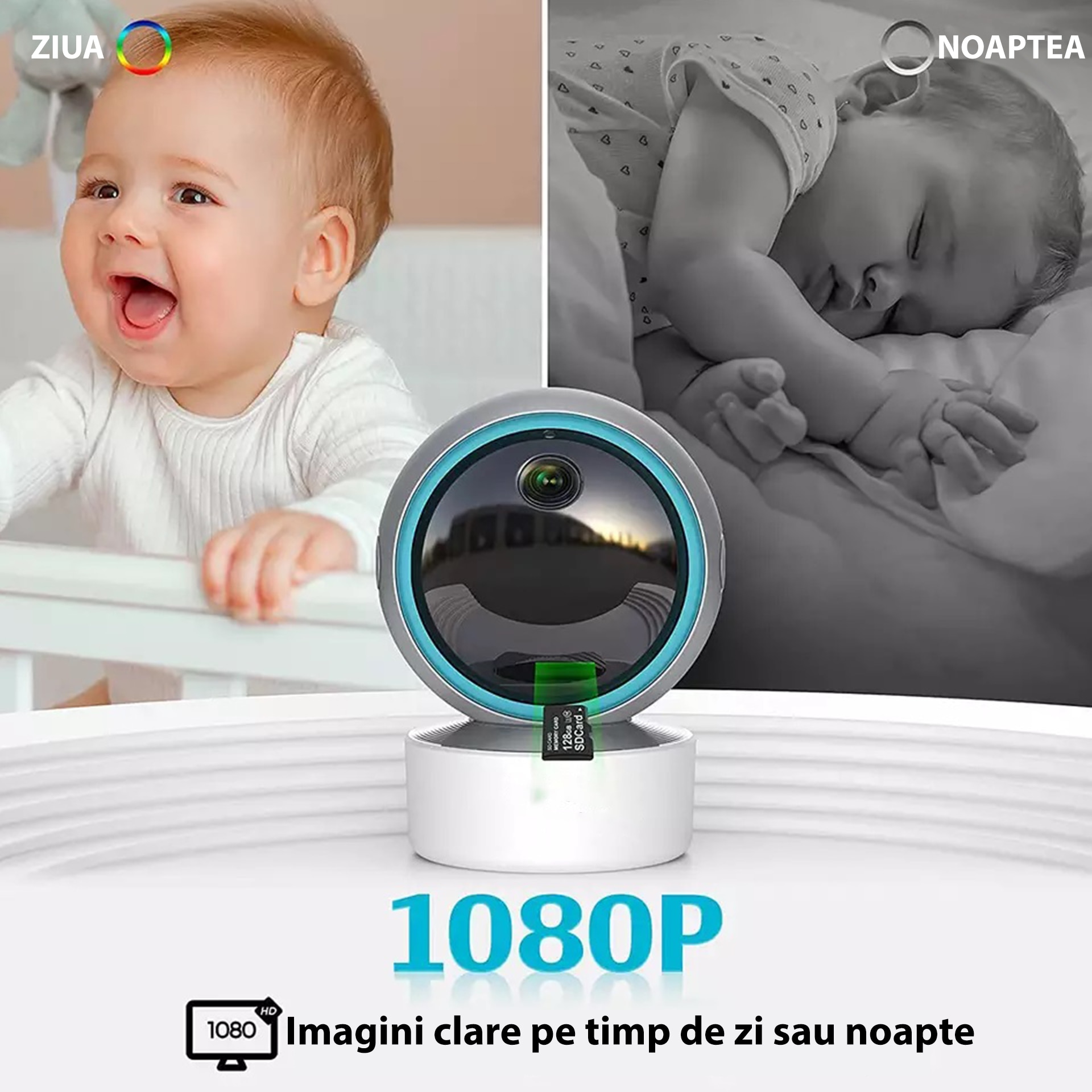 Baby Monitor Qeno® Family, Full HD 360°, Camera Video Audio Wireless ...