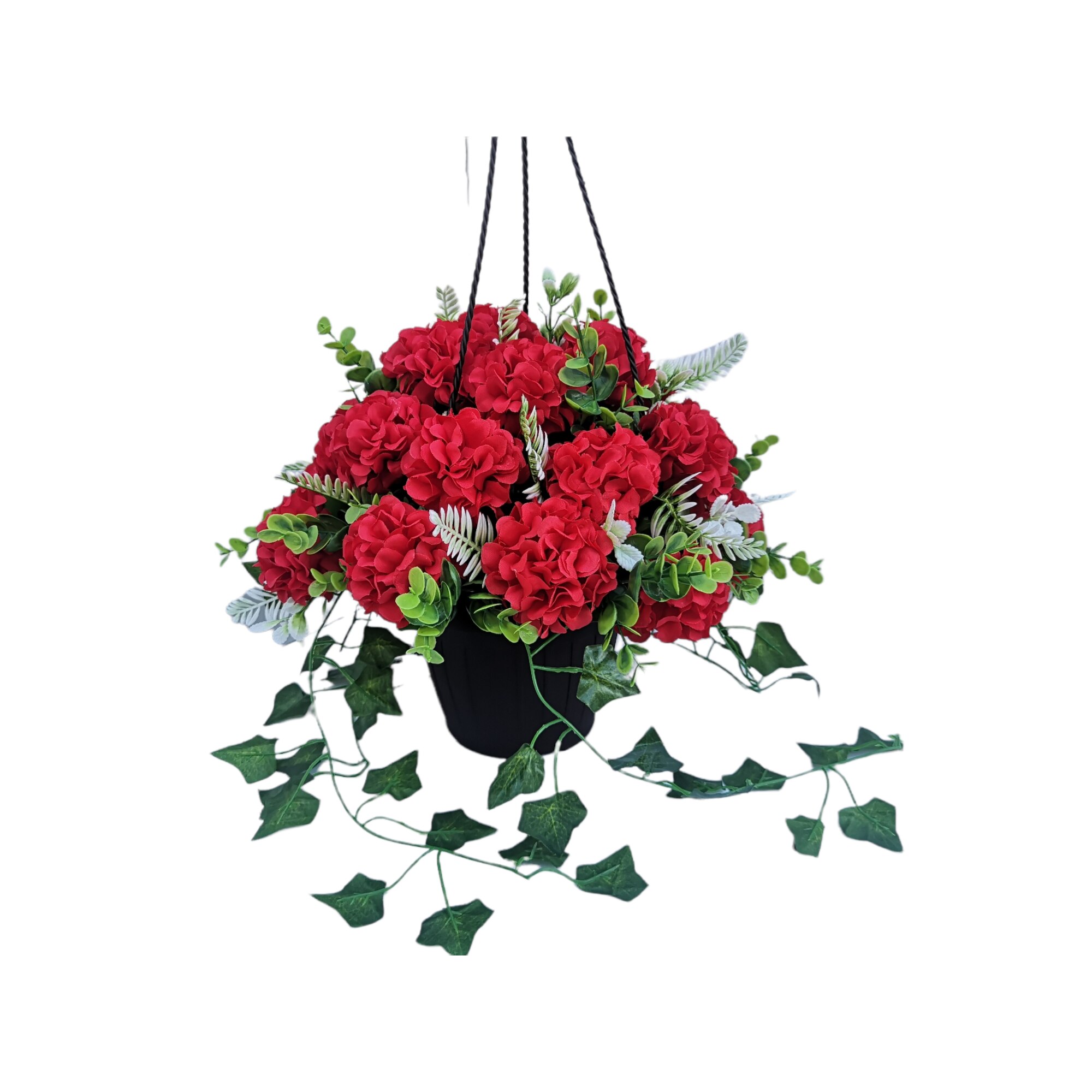 Ghiveci suspendat cu flori artificiale craite rosii, Dady, diametru 30 ...