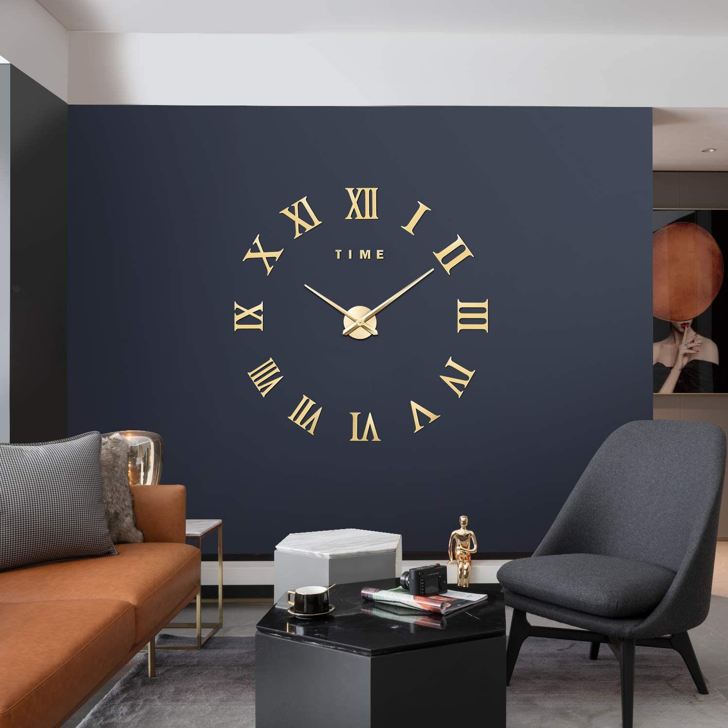 Ceas de perete, cu mecanism din metal, 3D, 100-120 cm, Aur - eMAG.ro